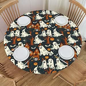 Amazon.com: KiuLoam Halloween Round Tablecloth Scary Ghost Spooky ...