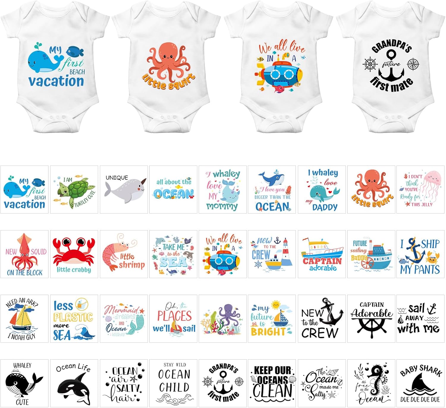 Amazon.com: Teling 36 Pcs Iron on Decals Baby Shower Games Iron on ...