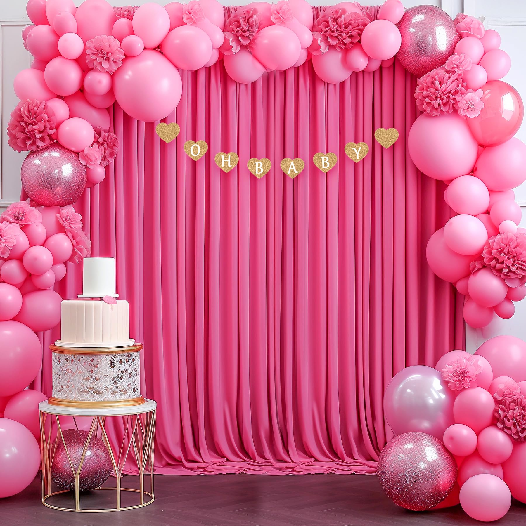 Amazon.com : Hot Pink Backdrop Curtains for Parties, 8ft x 10ft Wrinkle ...