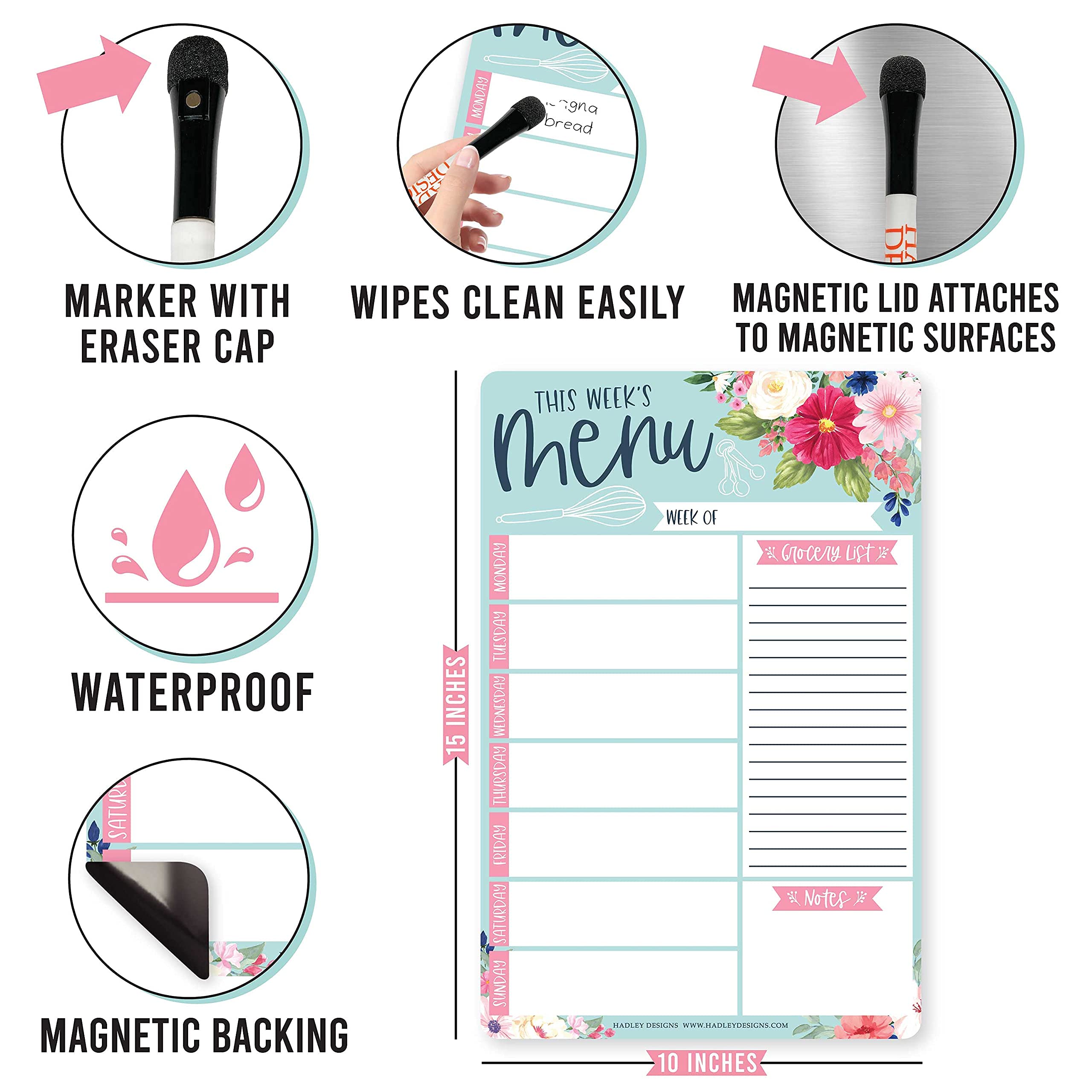 Weekly Meal Planner Dry Erase Board For Refrigerator Floral Magnetic weekly-meal-planner-dry-erase-board-for-refrigerator-floral-magnetic