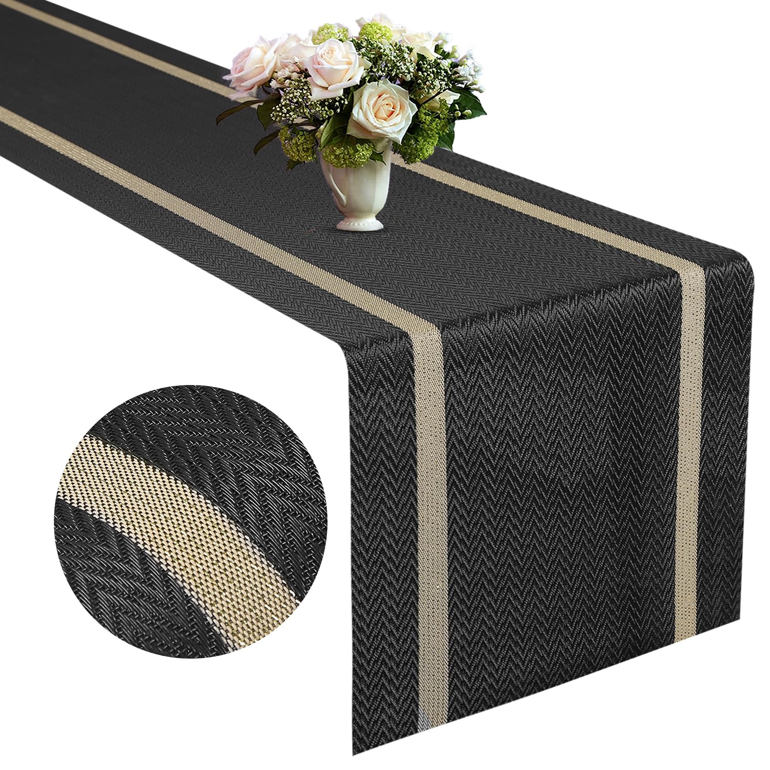 Amazon.com: FAVE Woven Vinyl Table Runner Black Table Runner Woven with ...