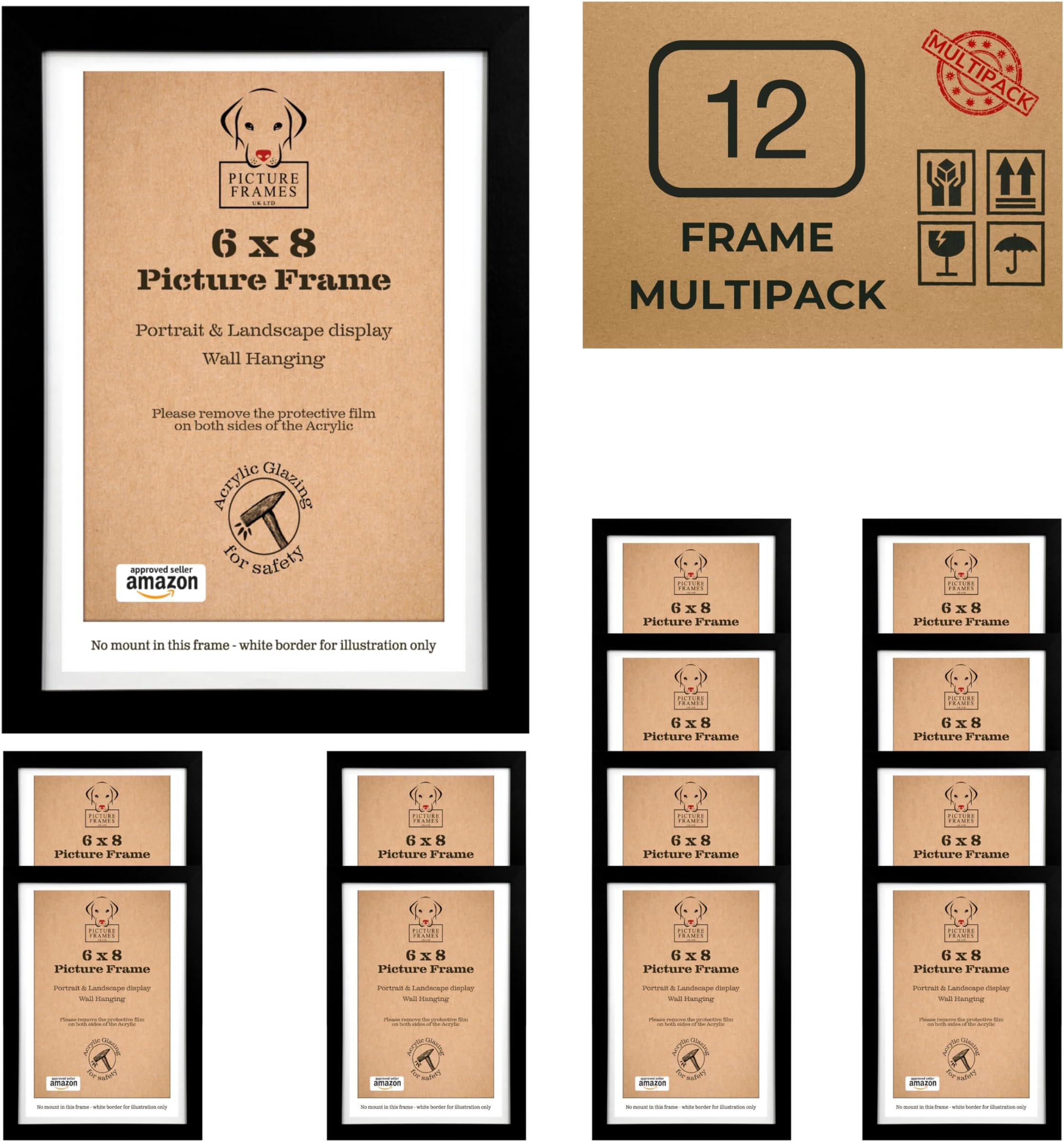 Picture Frames UK LTD 6x8 Black Picture Frames-Box of 12 Frames-6x8 ...
