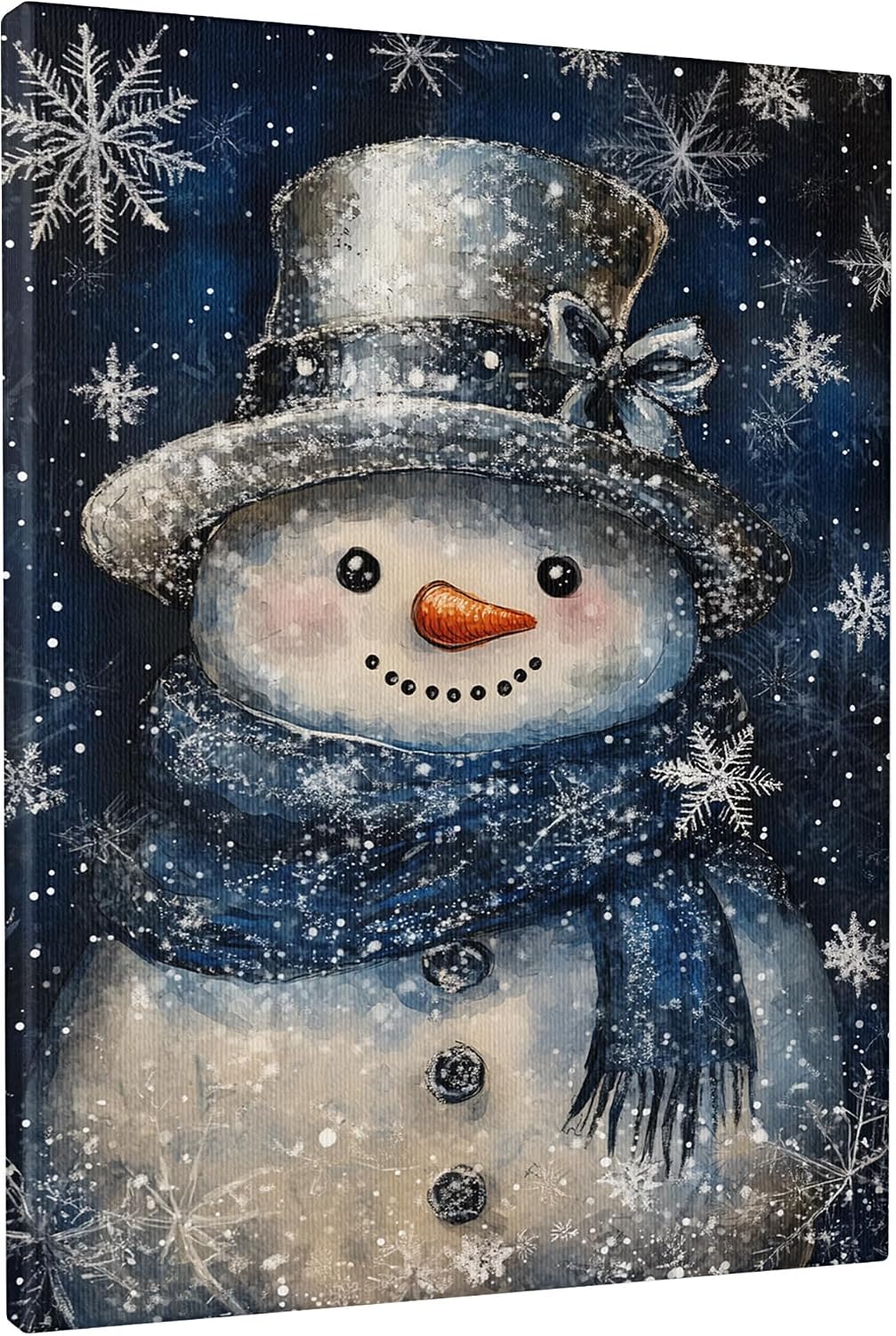 Amazon.com: Winter Snowman Canvas Wall Art, Blue Grey Snowman Print ...