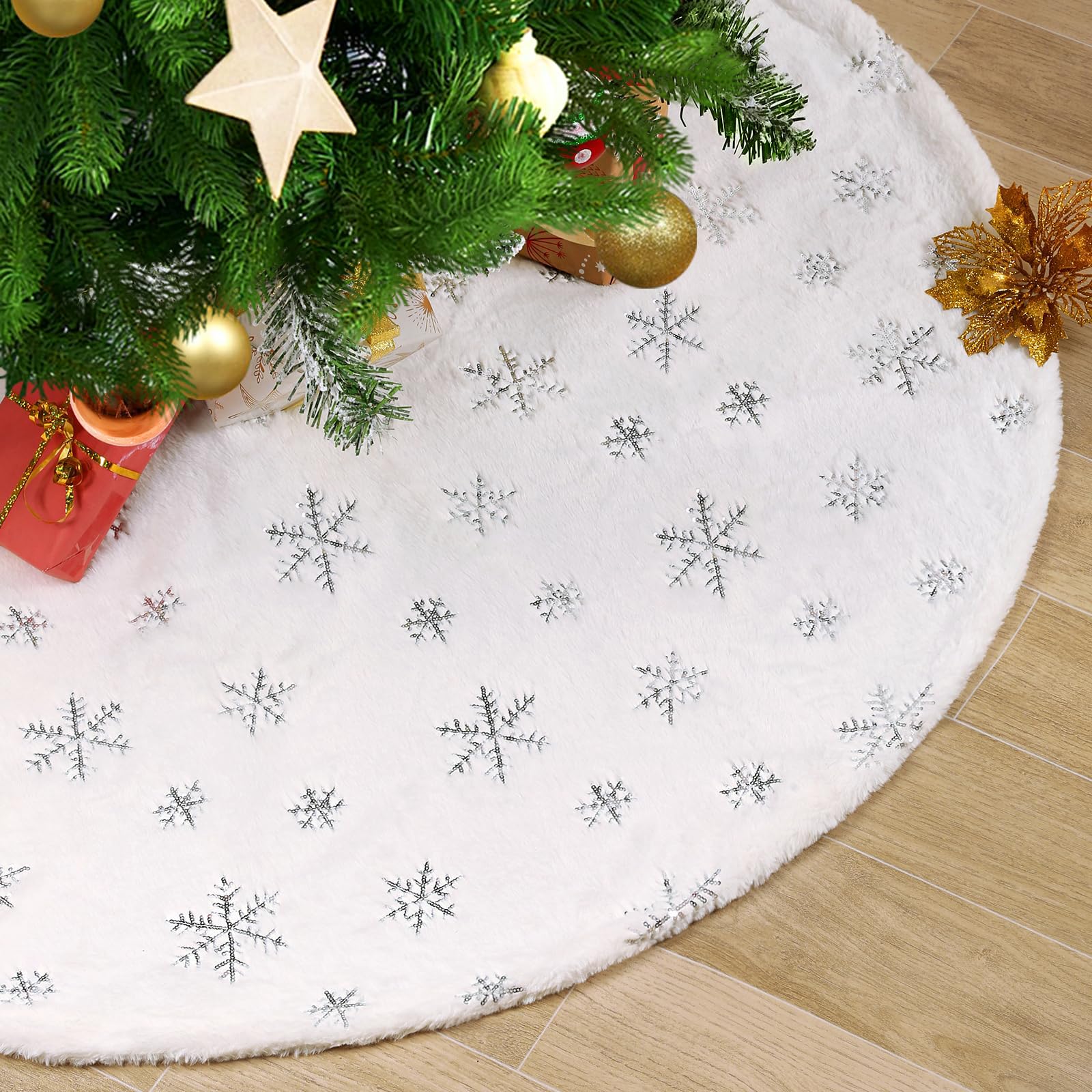 Silver Tree Skirt 24 Inch Small White Faux Fur Christmas Tree Skirt ...