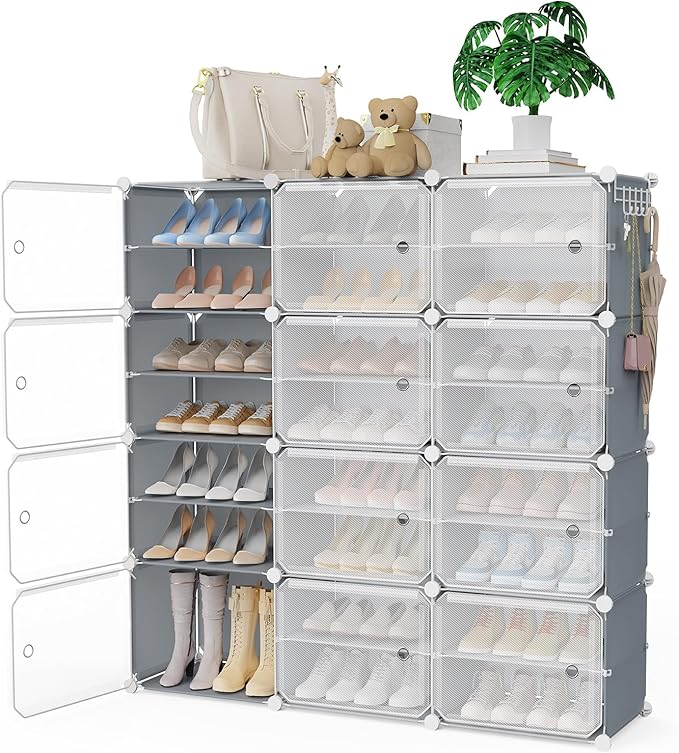 Amazon.com: Portable Shoe Rack Organizer with Covers 48-Pair Shoe ...