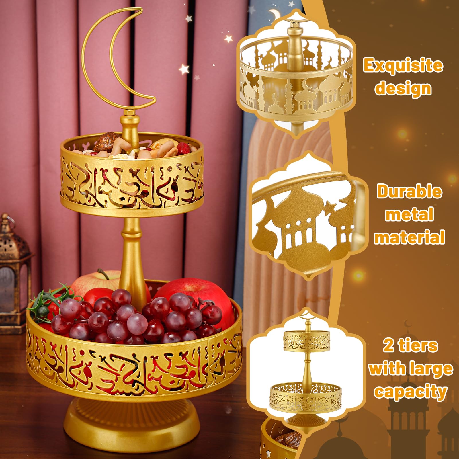 Snapklik.com : 2 Tierd Ramadan Serving Trays, Eid Mubarak Metal Food ...