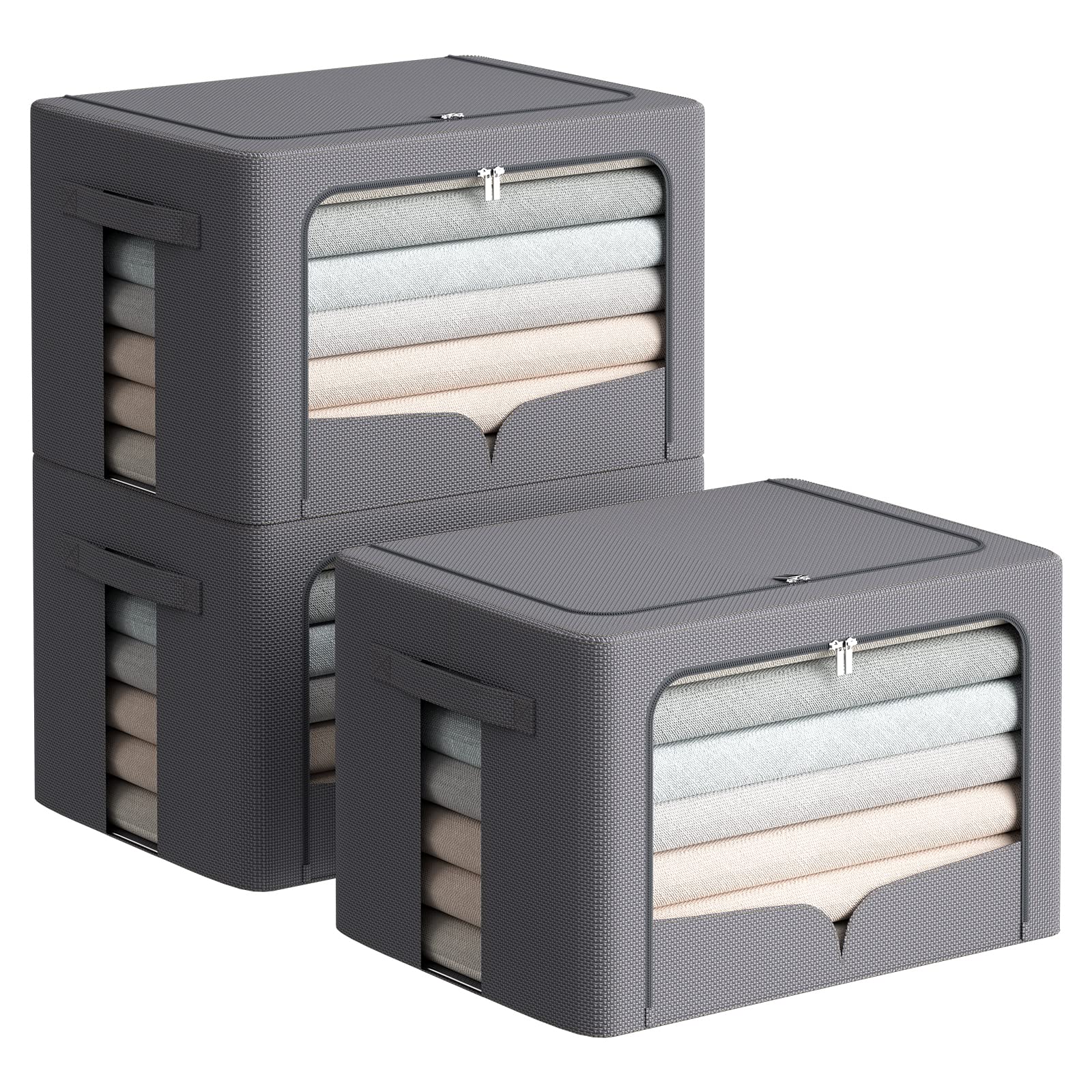 3 Pack Clothes Storage Organizer Bins - Foldable Metal Frame Storage ...