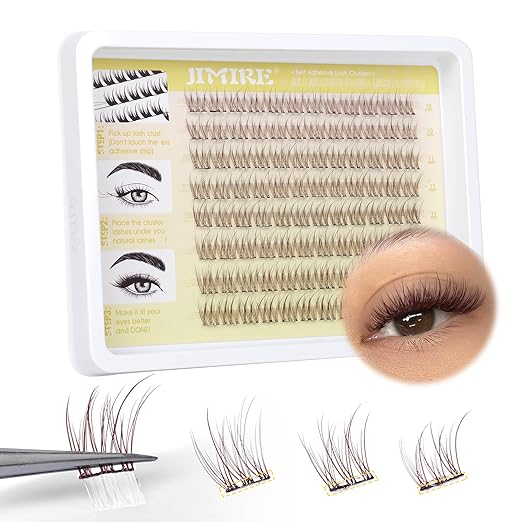 Amazon.com: JIMIRE Brown Self Adhesive Eyelashes Press on Lash Clusters ...