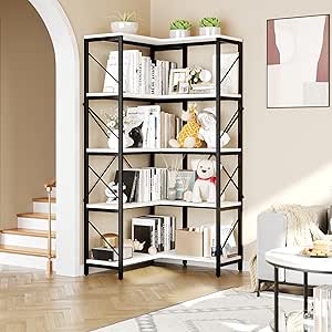 YITAHOME Corner Bookshelf, 5-Tier L-Shaped Bookcase Storage Organizer ...