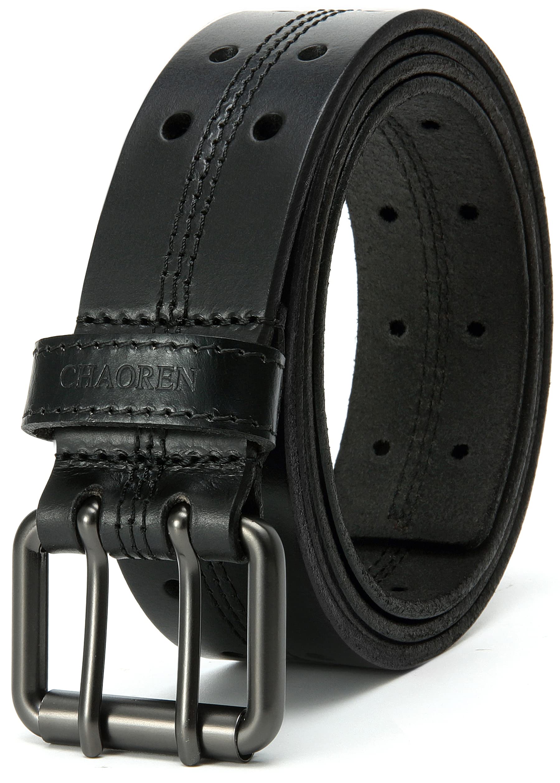 Snapklik.com : CHAOREN Black Leather Belt - 38mm Double Prong
