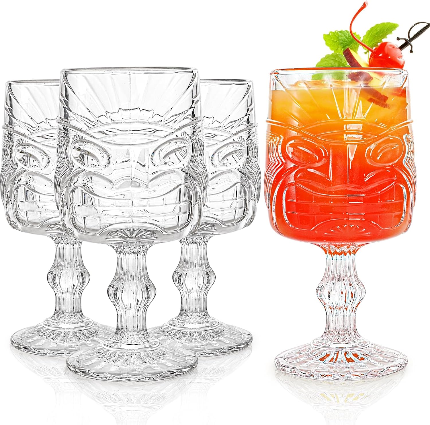 Amazon.com | Cedilis 4 Pack Tiki Glasses, Clear Stem Skull Cup, Old ...