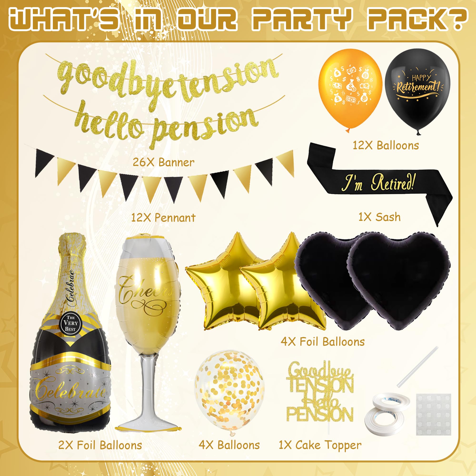 Black Gold Retirement Party Decorations – 62 Pieces Happy Retirement ...