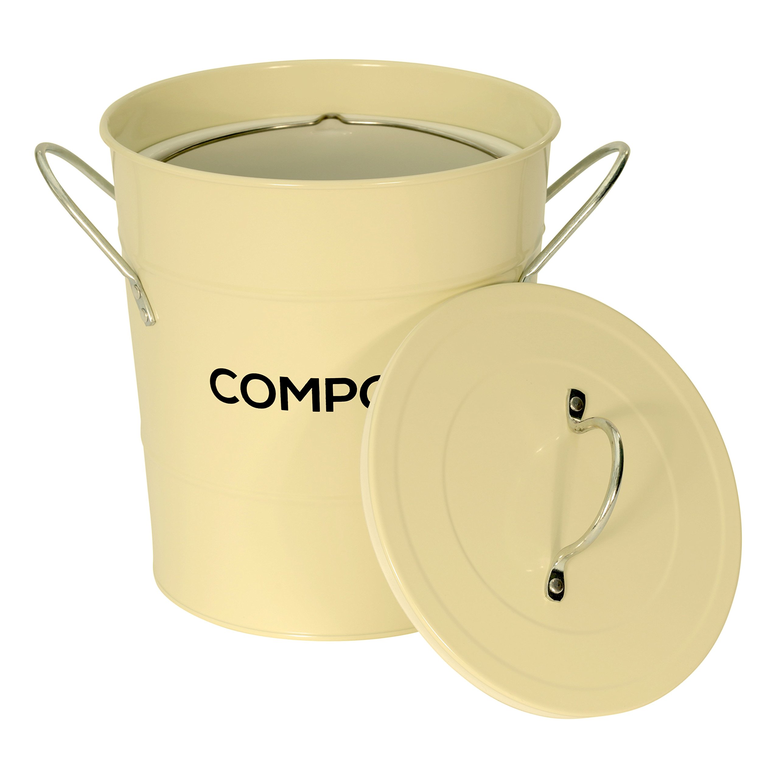 Cream Metal Kitchen Compost Caddy - Composting Bin for Food Waste ...