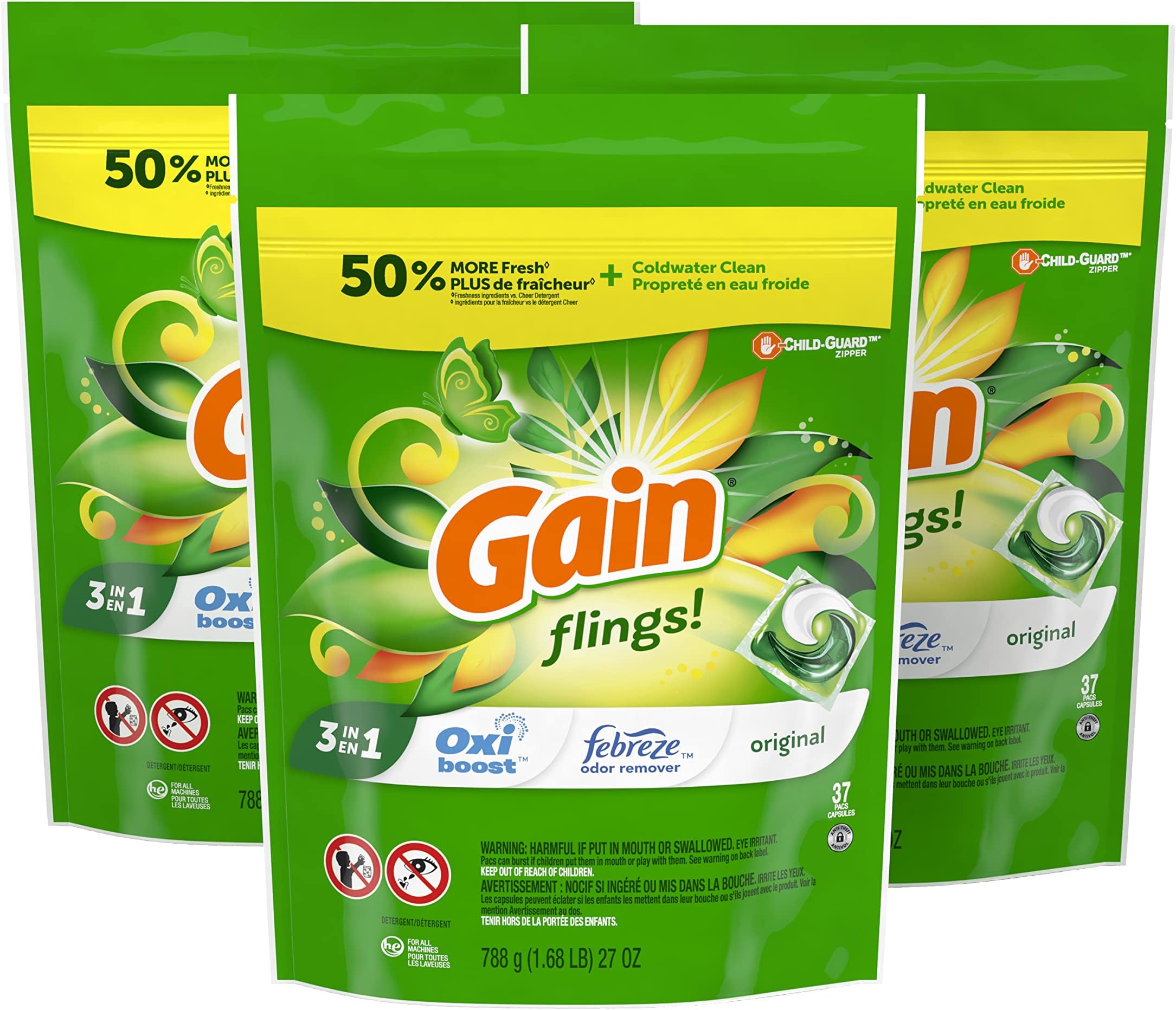 Amazon.com: Gain flings Laundry Detergent Soap Pacs HE Compatible 112 ...
