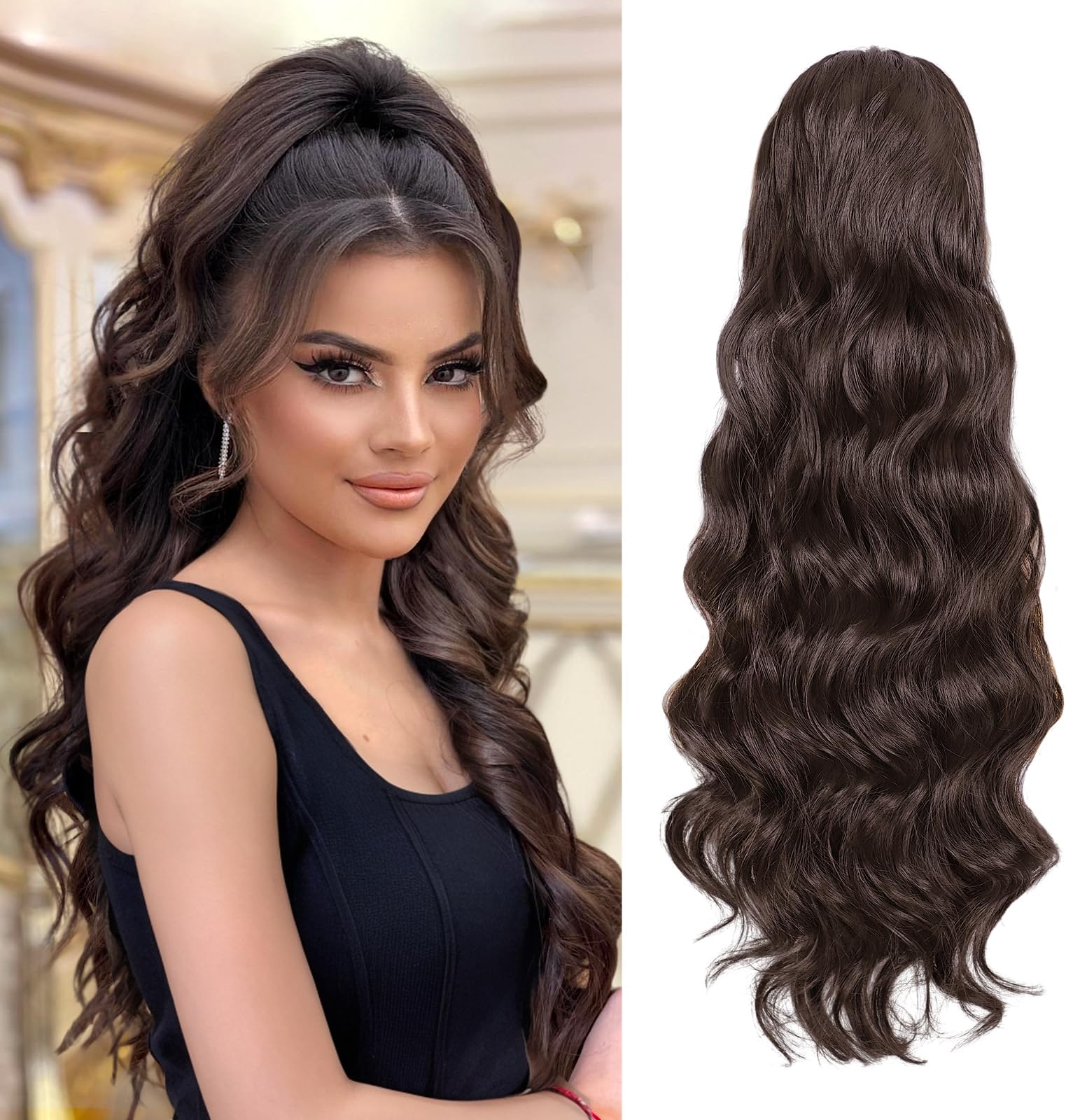Amazon.com : CHRSHN Ponytail Extension, Long Wavy Drawstring Ponytail ...