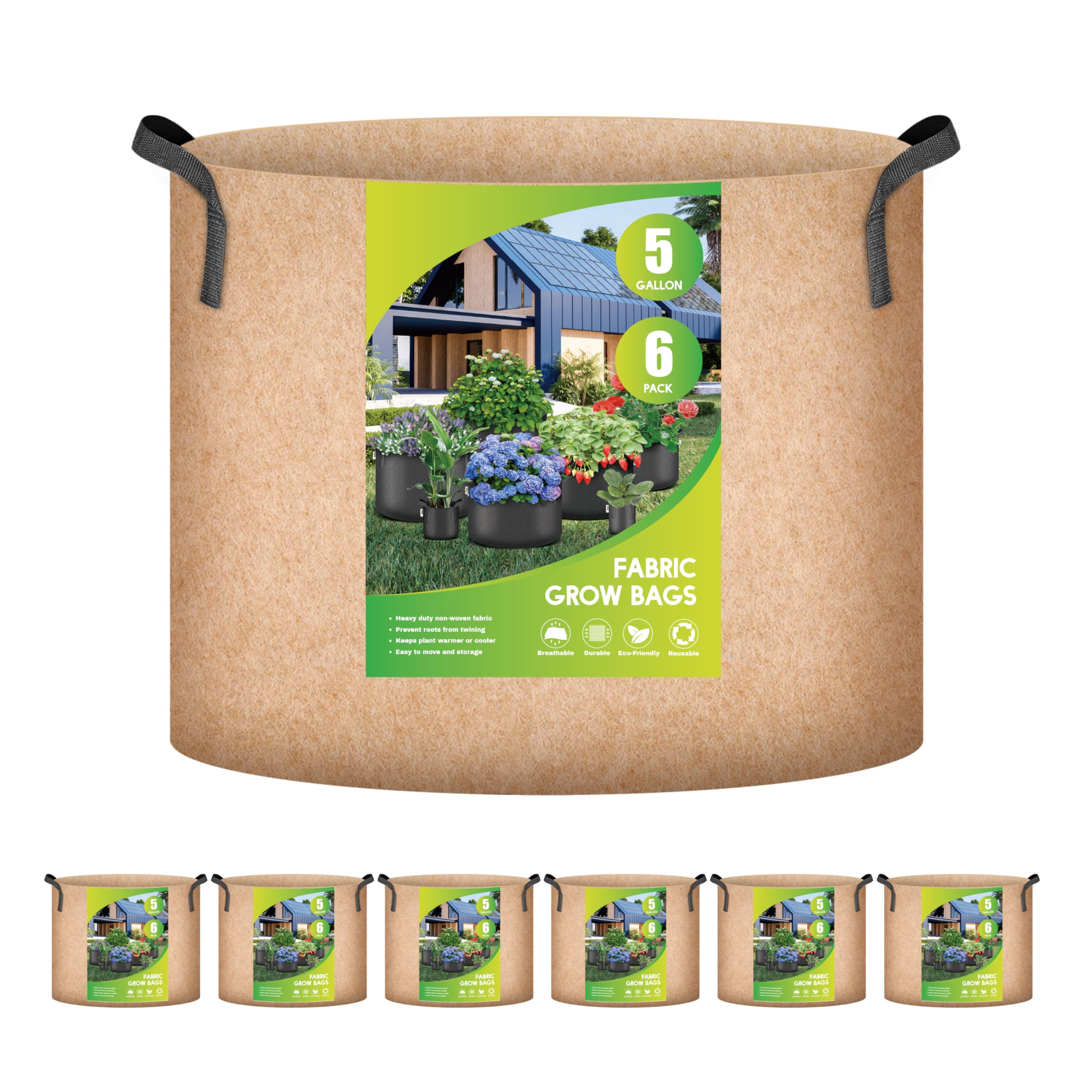 Snapklik.com : iPower Plant Grow Bag 5 Gallon 6-Pack Heavy Duty Fabric ...
