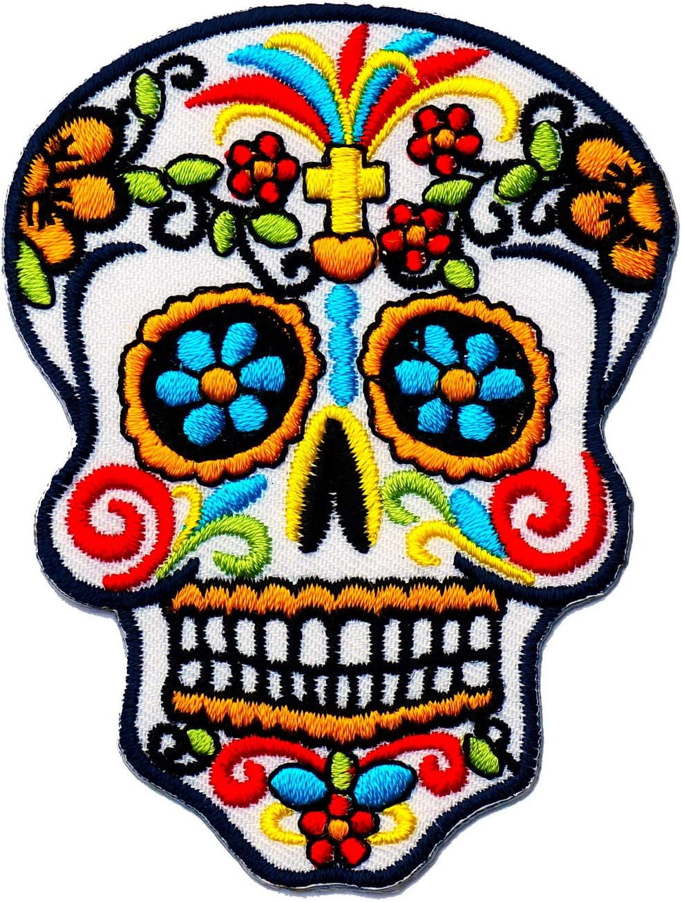 Amazon.com: Graphic Dust Black Colorful Sugar Skull Embroidered Iron on ...