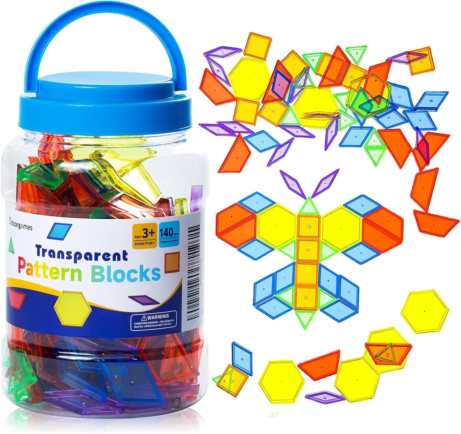 Amazon.com: Odoorgames 140 Pcs Translucent Pattern Blocks - Educational ...