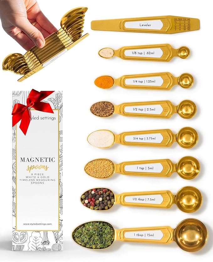 Amazon.com: White and Gold Measuring Spoons with Leveler - Featuring ...