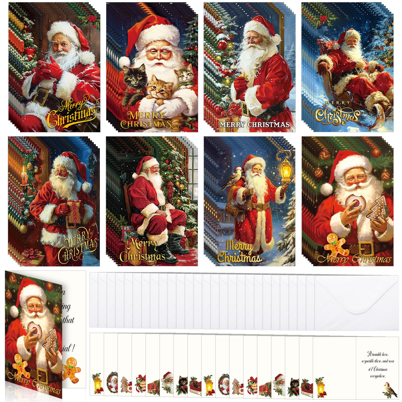 Snapklik.com : Cholemy 80 Sets Vintage Santa Christmas Holiday Cards Bulk