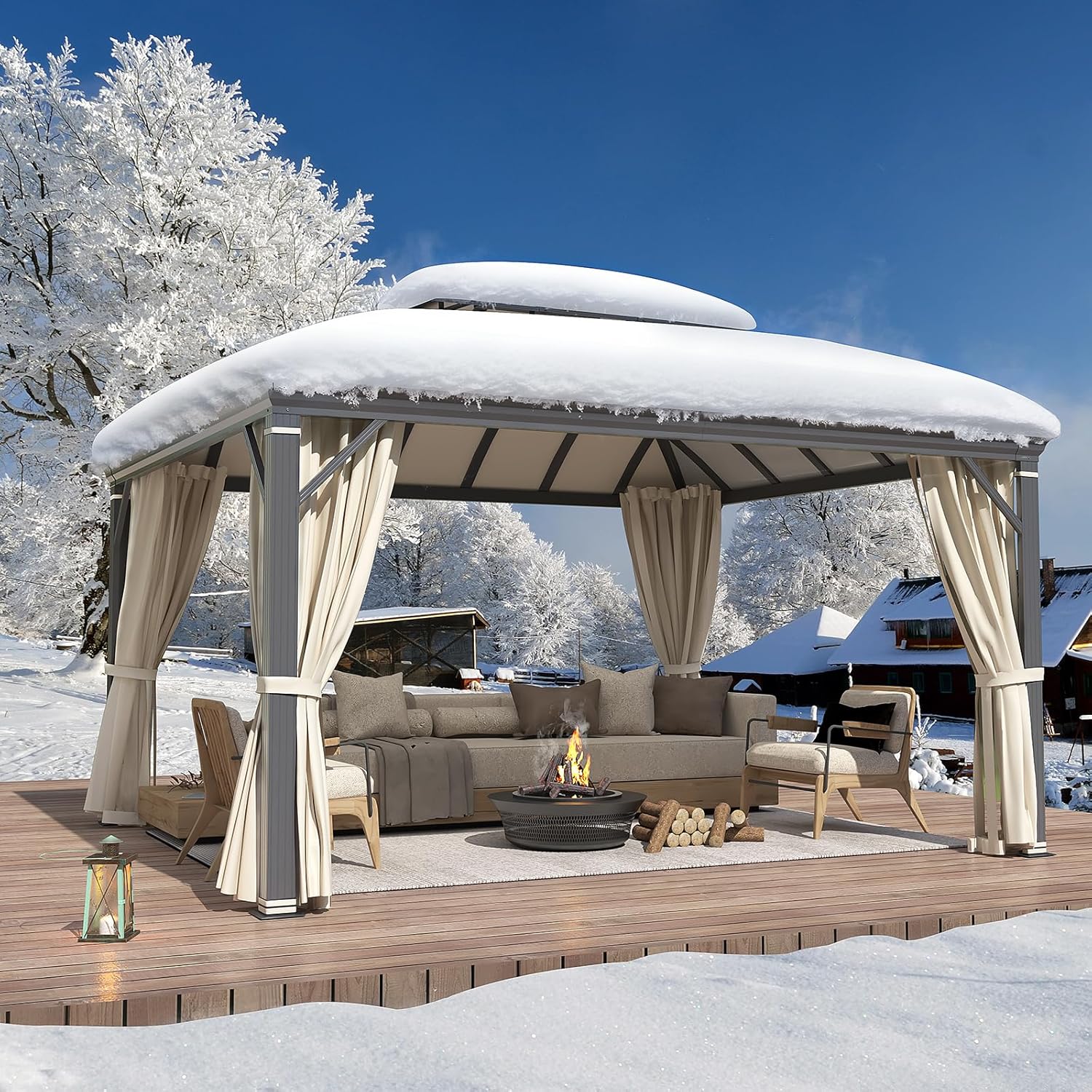 YOLENY Gazebo de techo rígido de 12 x 14 pies, glorieta permanente de ...