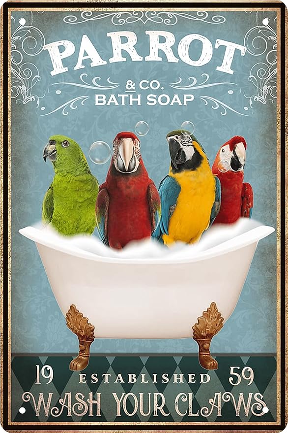 Amazon.com: Funny Parrot Decor Vintage Bathroom and Bathtub Metal Tin ...
