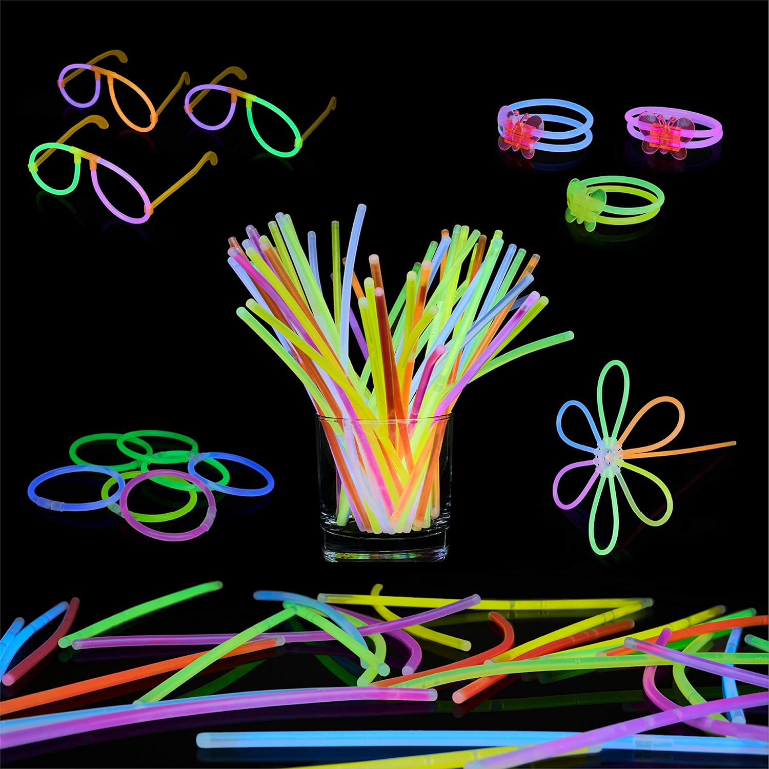 Bramble - 250 PCS 8" Neon Glow Sticks with Connectors - Assorted ...