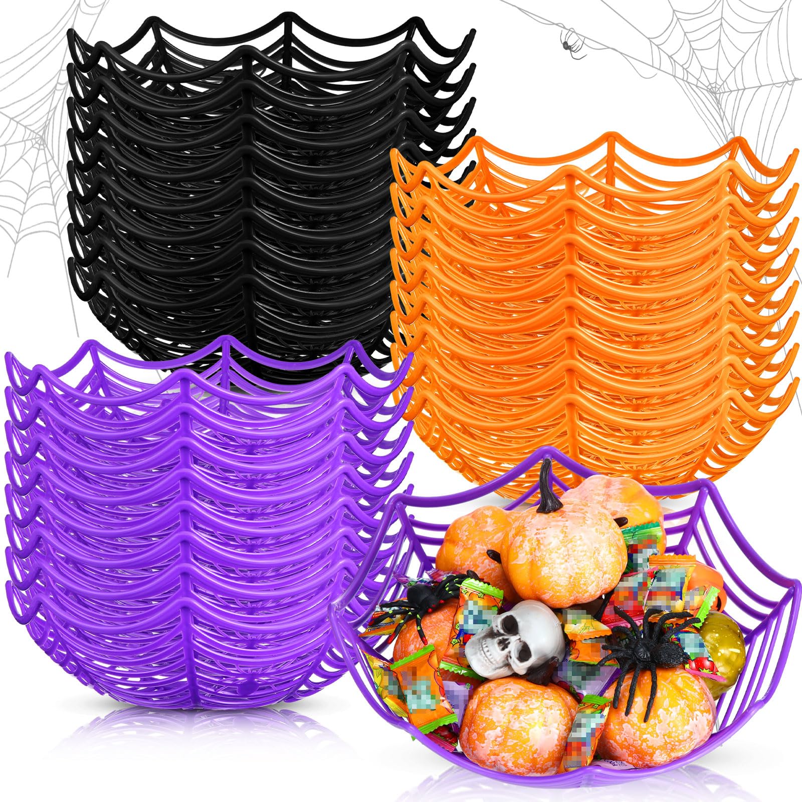 Amazon.com | Roshtia 24 Pcs Halloween Spider Web Plastic Basket Bowls ...