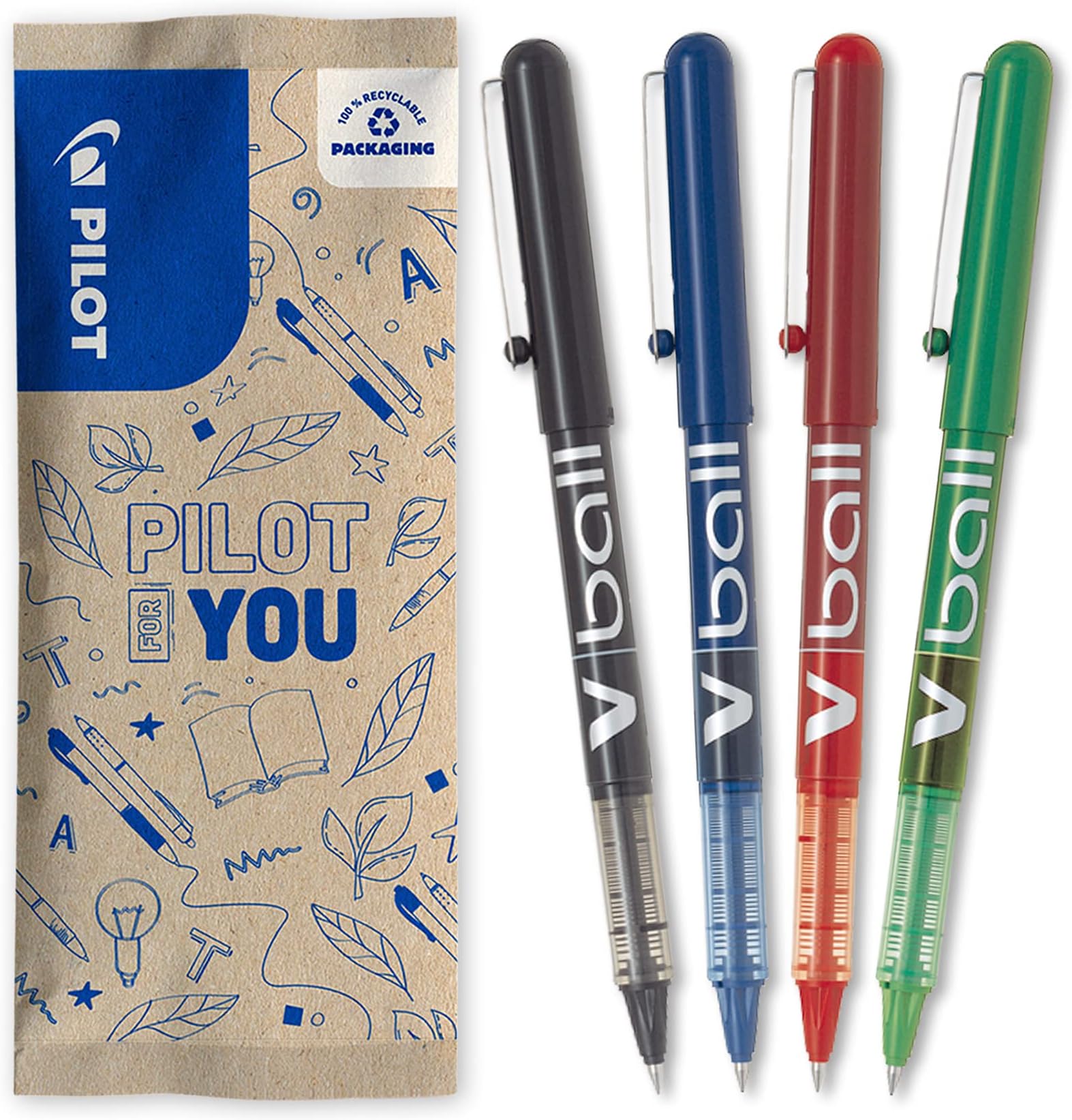 PILOT - Pack of 4 V-Ball 05 - Liquid Ink Rollerball Pens - Black, Blue ...