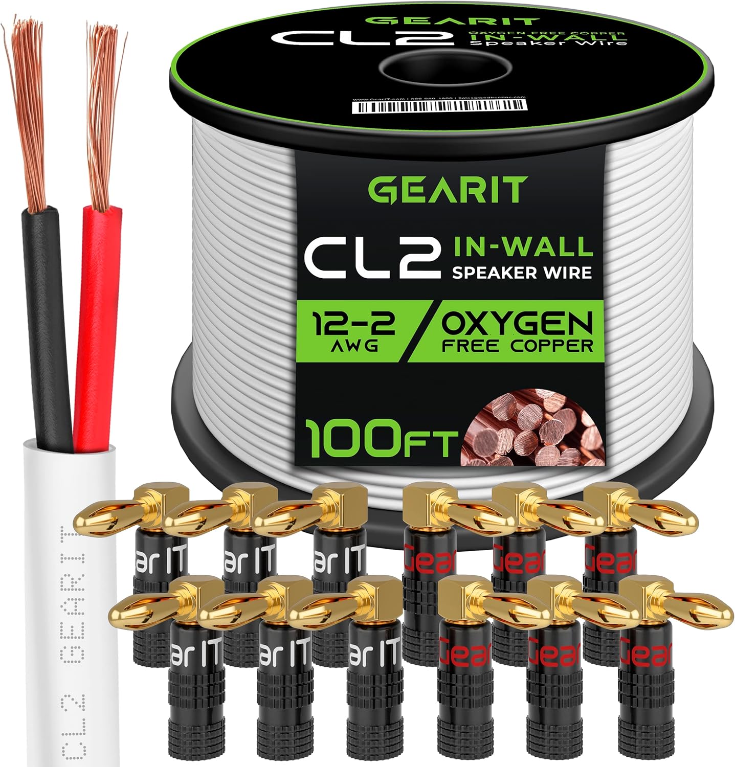 Amazon.com: GEARit 100ft 12 AWG CL2 White Speaker Wire & 12 Rt Angle ...