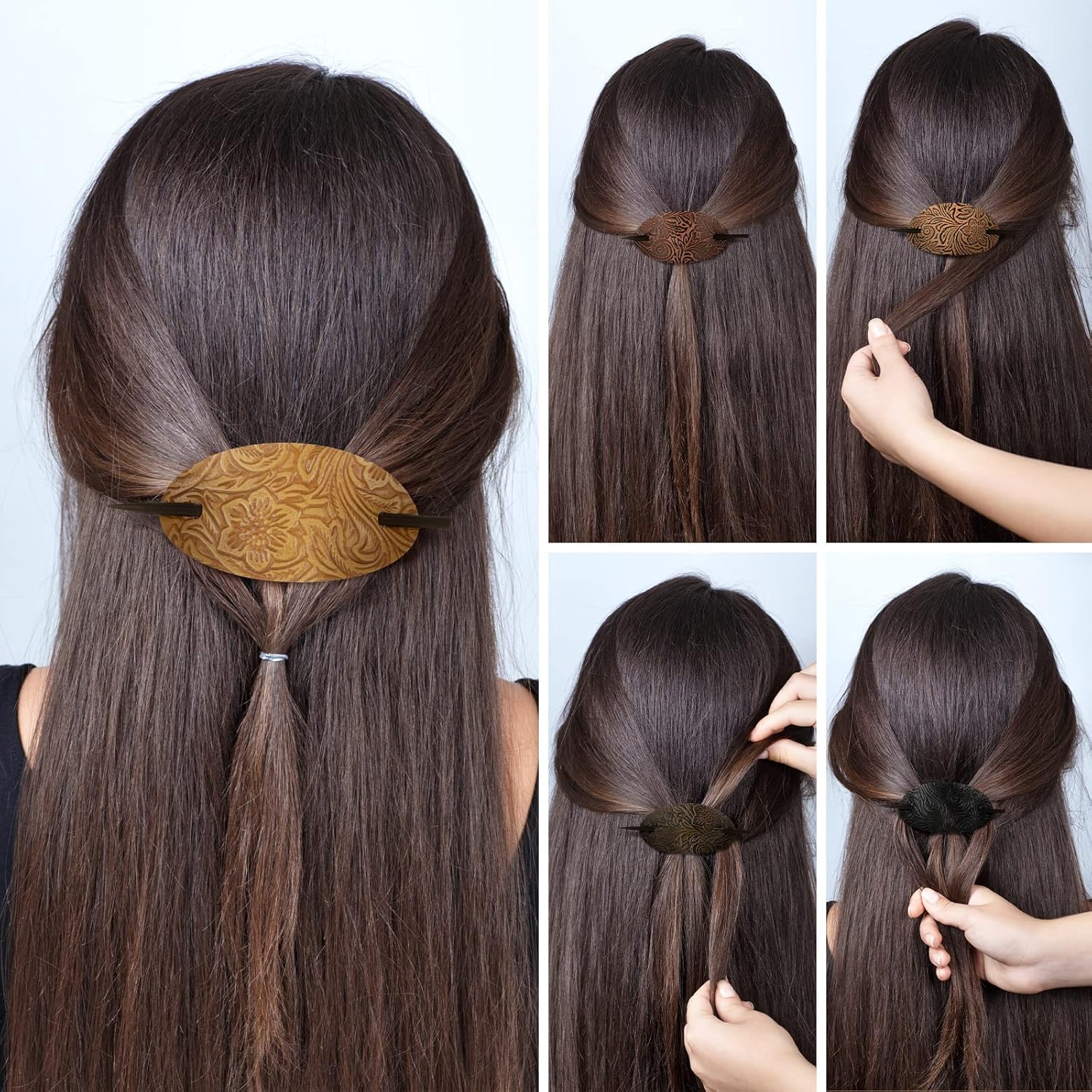 Buy Leather Hair Clip with Stick Faux Leather Hair Barrette Hair Tie ...