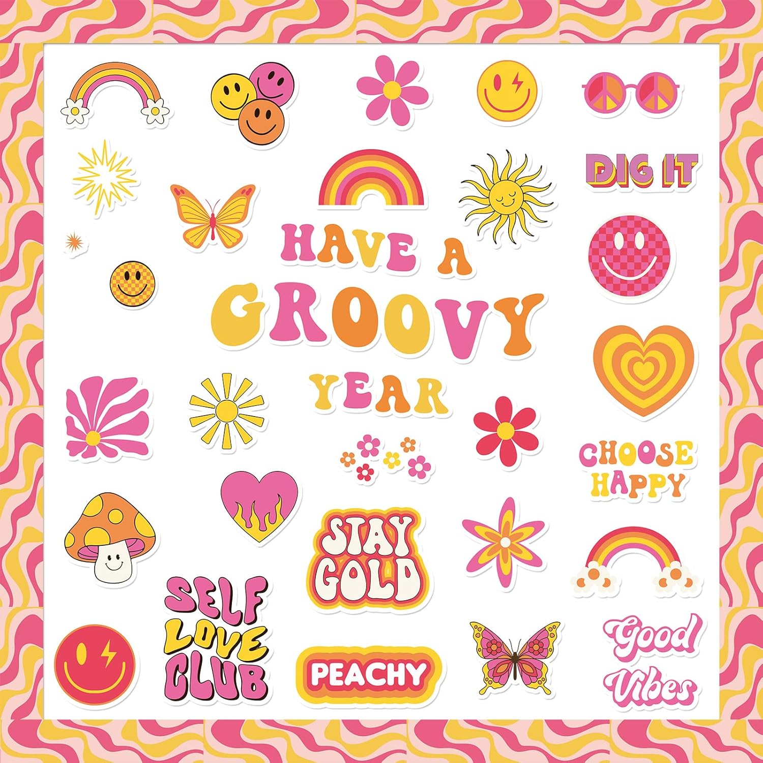 Amazon.com: JarThenaAMCS 100Pcs Retro Groovy Bulletin Board Decoration ...