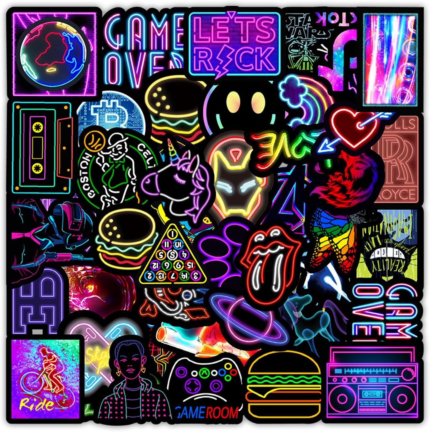 Amazon.com: Neon Stickers 100 Pcs Sticker Pack Water Bottle Stickers ...