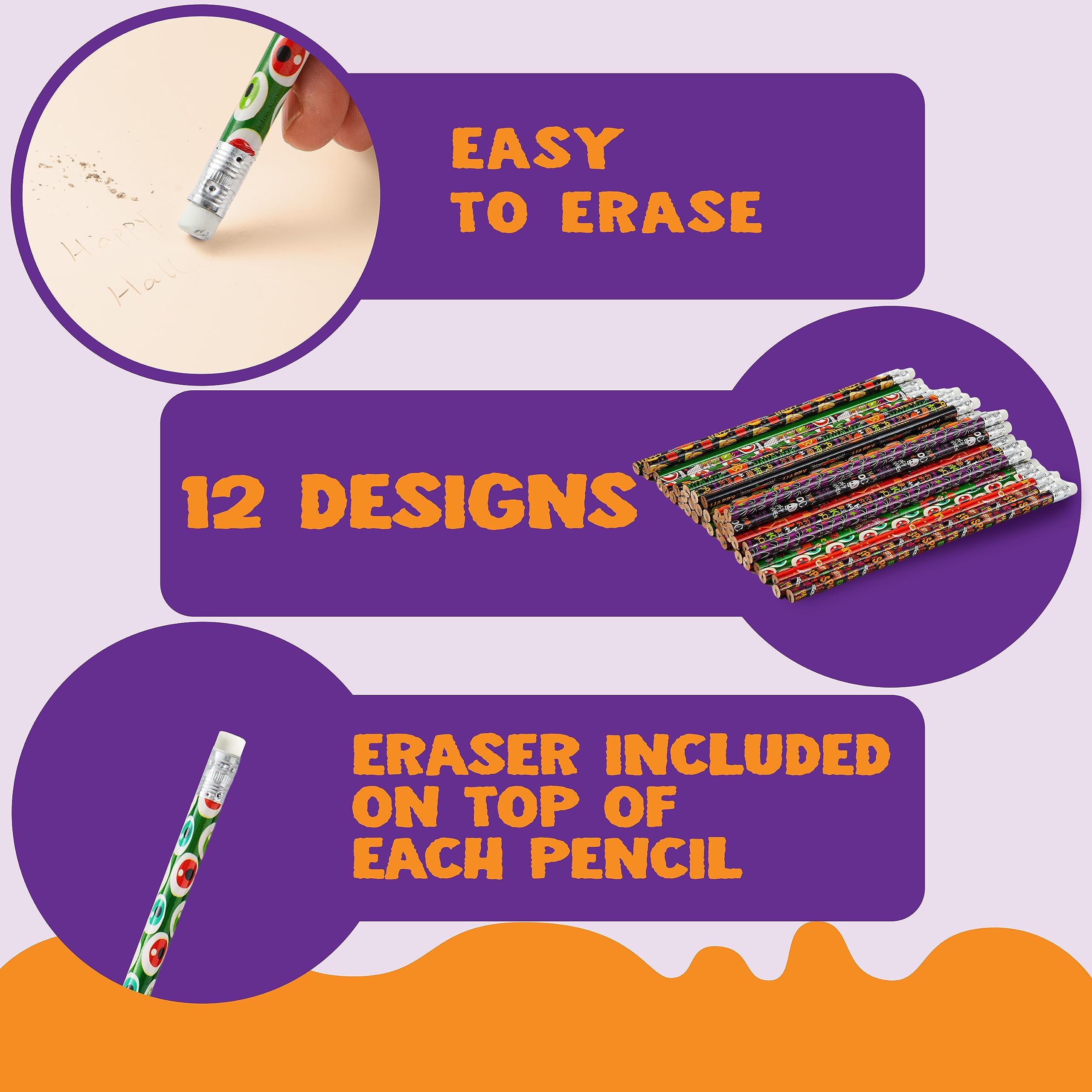 JOYIN 144-Pack Halloween Pencils with Eraser — 12 Design Halloween ...