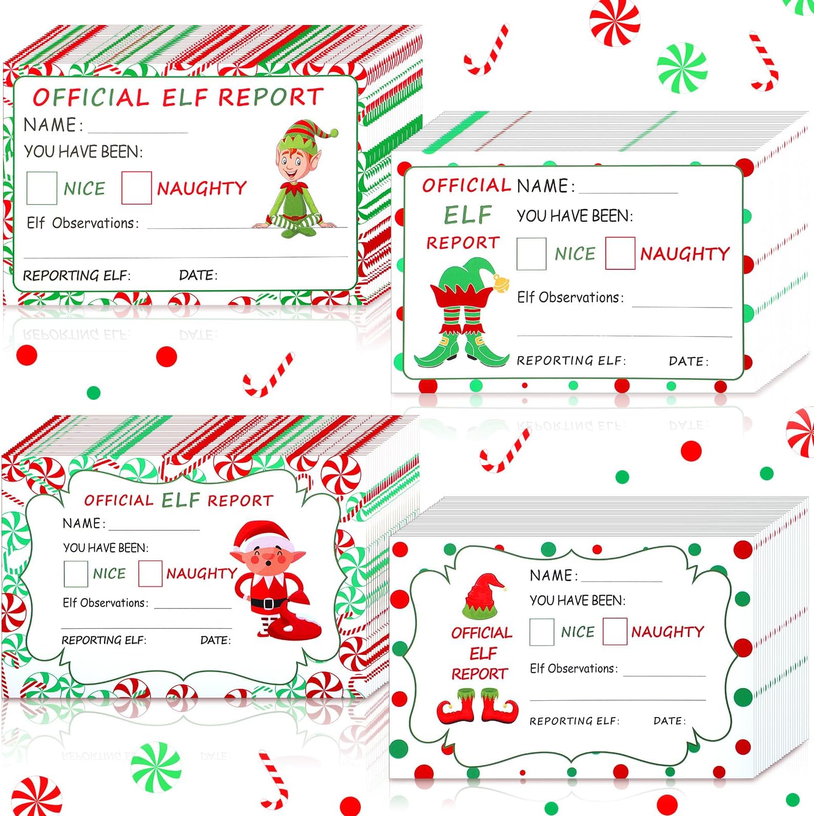 Amazon.com : Tinlade 100 Pcs Christmas Official Elf Reports or Nice ...