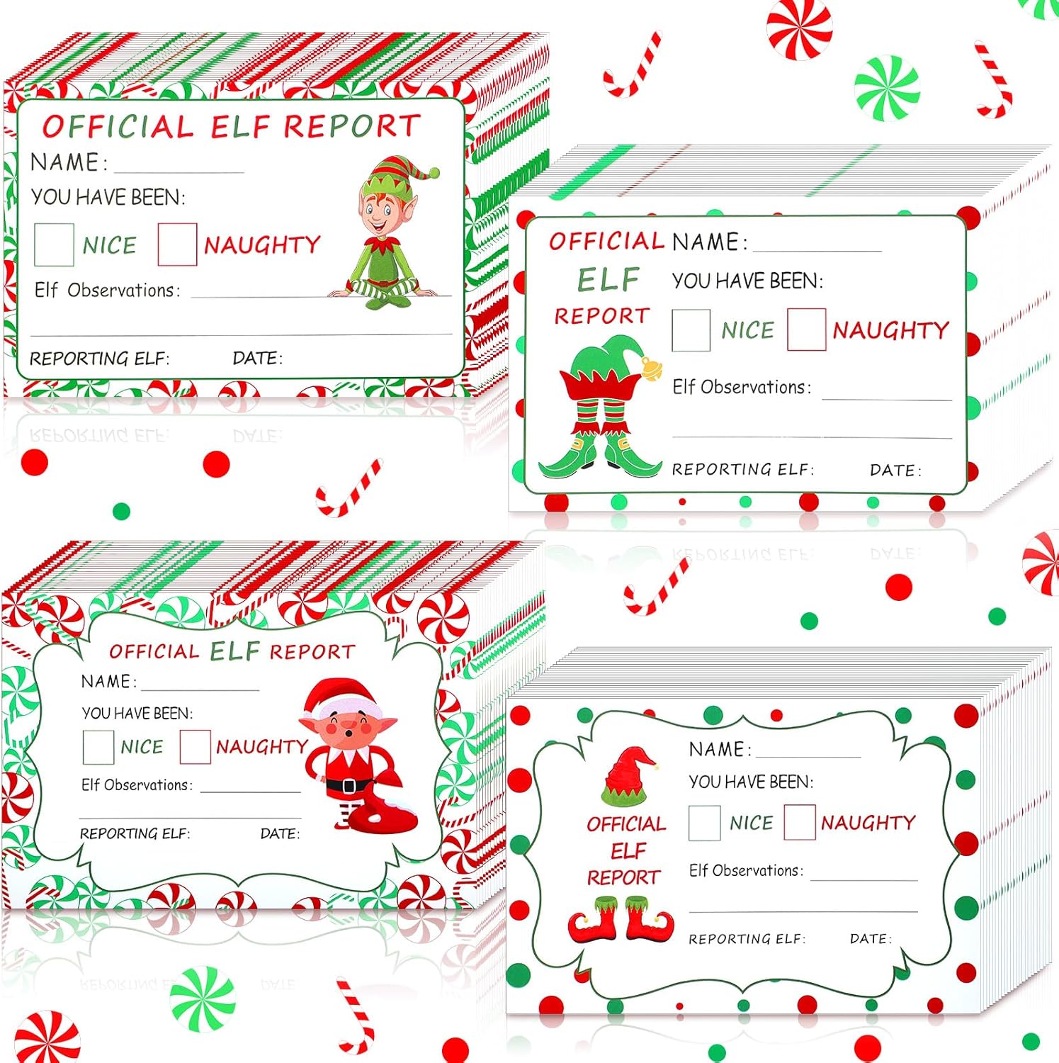 Amazon.com : Tinlade 100 Pcs Christmas Official Elf Reports or Nice ...