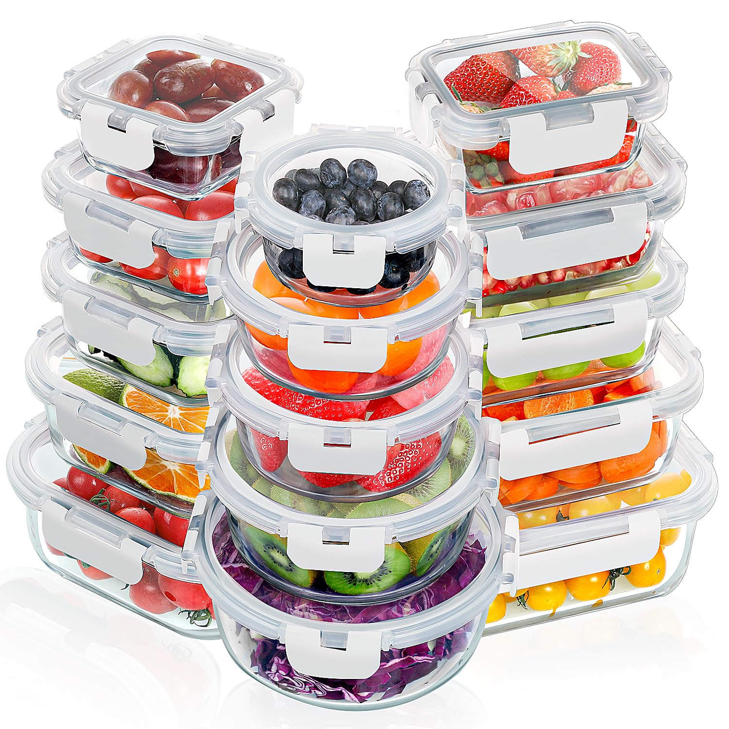 Amazon.com: VERONES 30 Pieces Glass Meal Prep Containers Set, Stackable ...