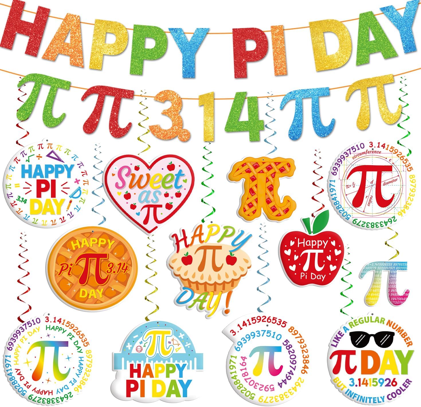 Amazon.com: Pi Day Decorations Glitter Happy Pi Day Banner Hanging ...