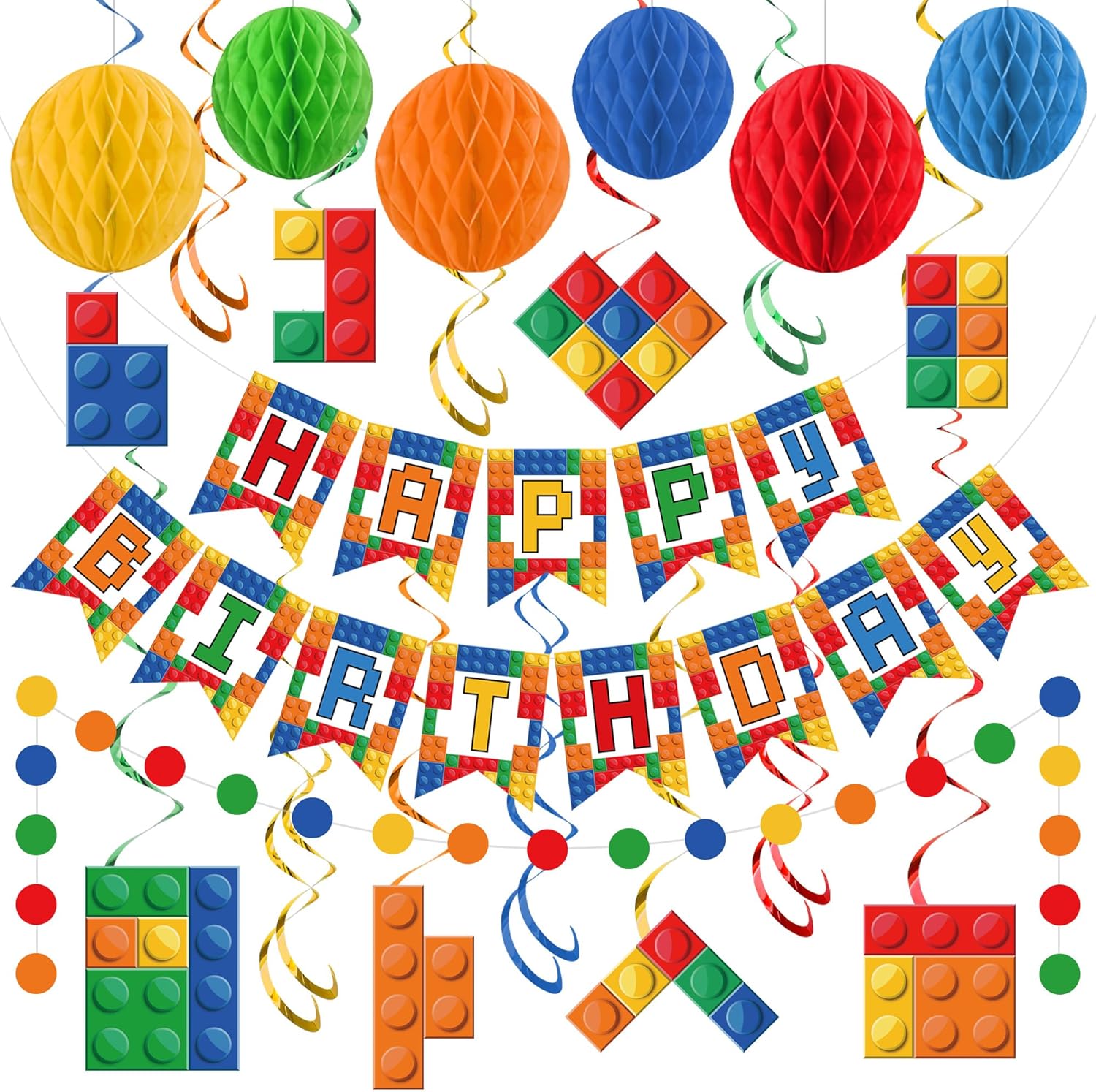 Amazon.com: Building Block Birthday Party Decorations Brick Themed ...