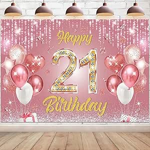 Amazon.com : Happy 21st Birthday Backdrop Decoration for Girls Women ...