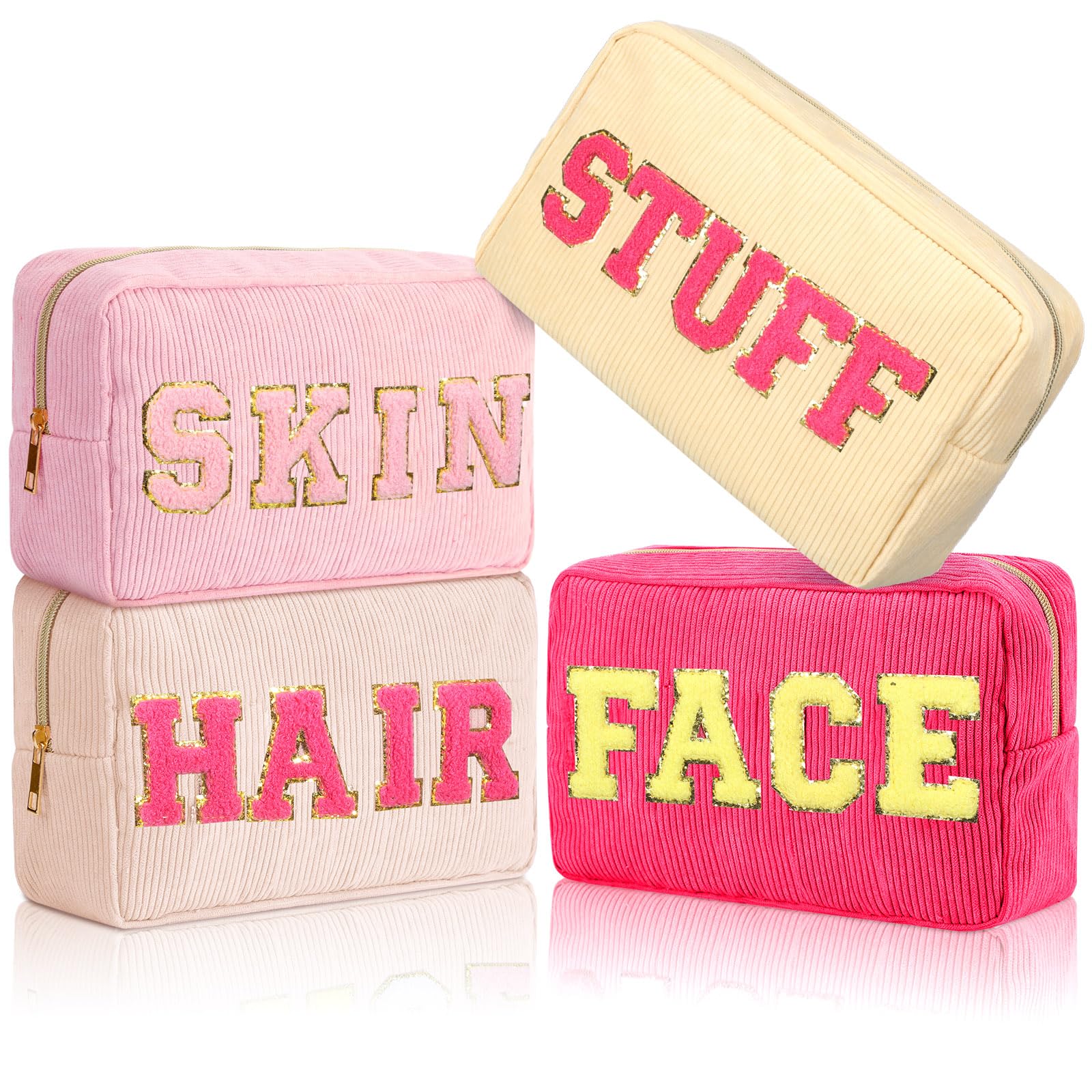 Amazon.com : Pinkunn 4 Pcs Preppy Makeup Bags Chenille Letter Bag Face ...