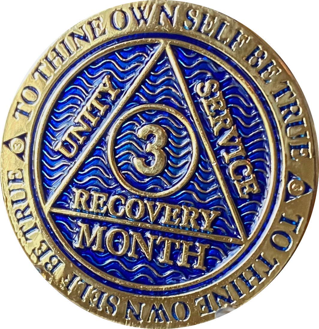 Buy 3 Month AA Medallion Dusty Blue Color Gold Plated 90 Day Chip ...