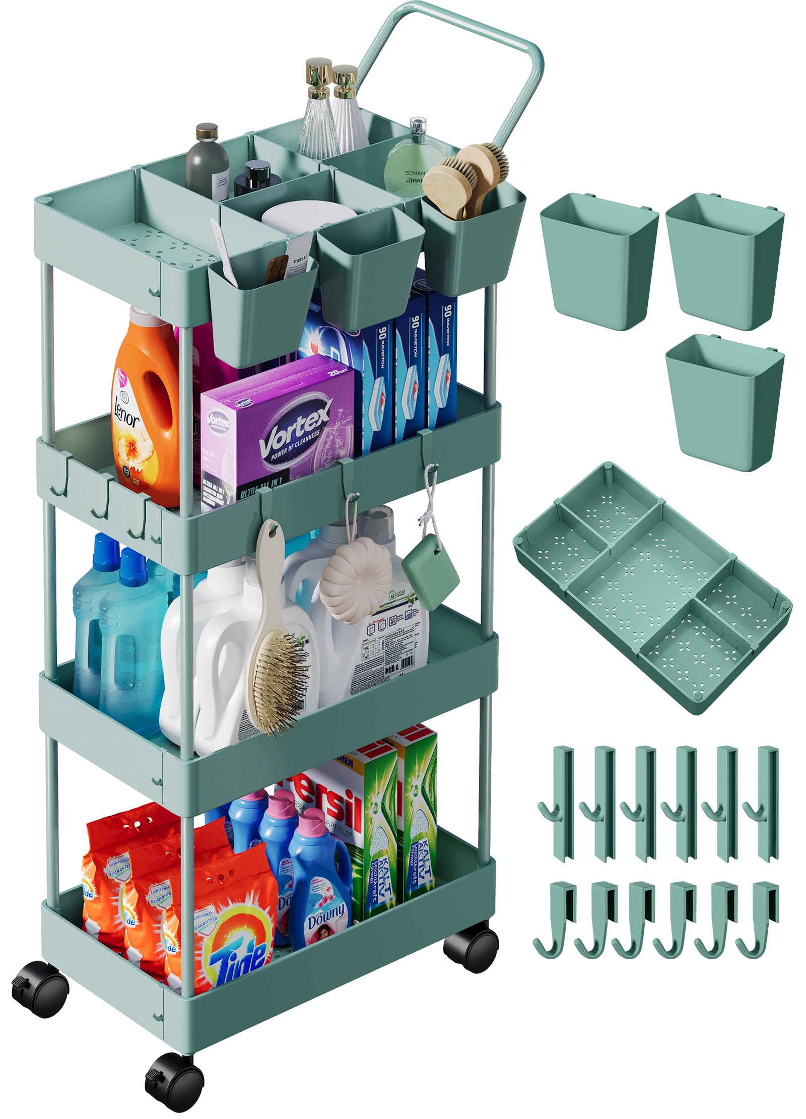 Amazon.com: 4 Tier Slim Rolling Storage Cart, Premium Storage Cart on ...