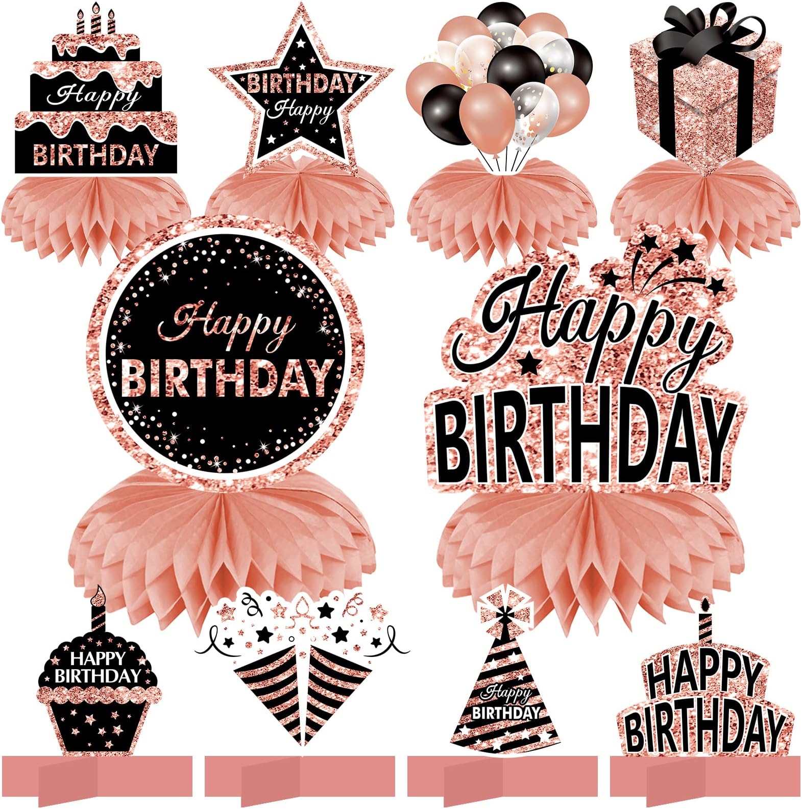 Amazon.com: 8Pcs Hot Pink Birthday Decorations Honeycomb Centerpieces for Girls Women, Happy ...