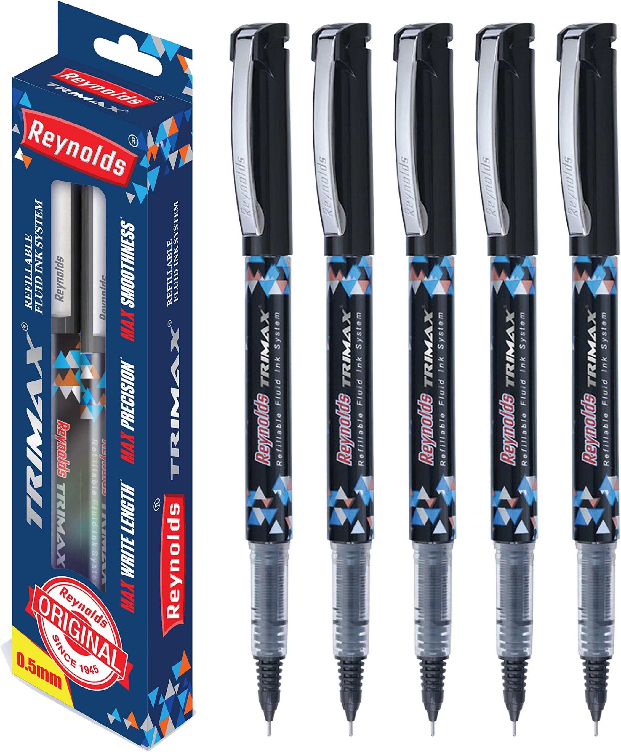 Reynolds Trimax Liquid Gel Pens Needle Point (0.5mm), Black Ink - [Pack ...