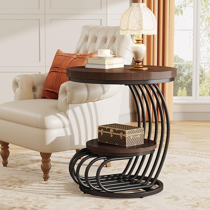 Amazon.com: Tribesigns Round End Side Table: Side Table with 2 Tiers ...
