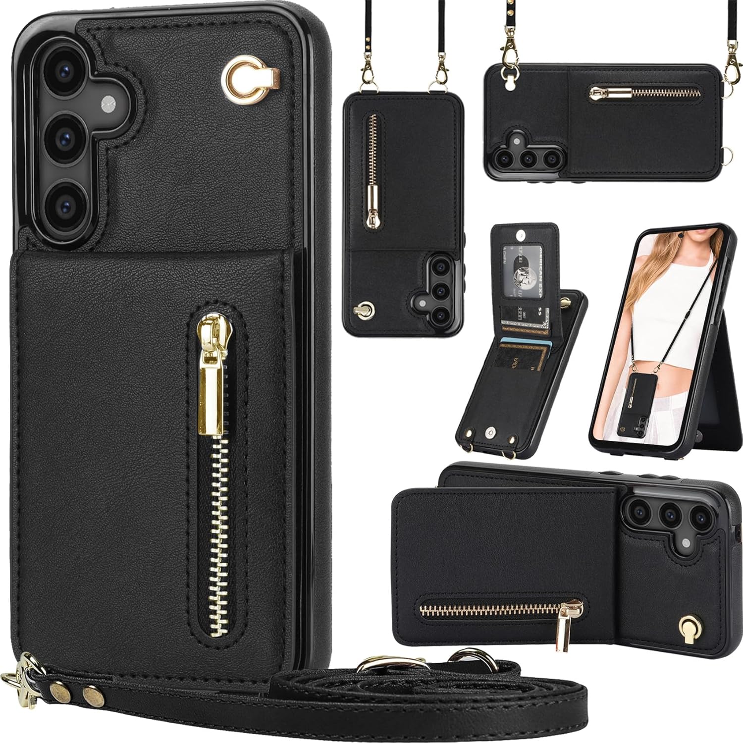 Amazon.com: Ephoou for Samsung Galaxy S25 Zipper Wallet Case with Card Holder, Crossbody Lanyard ...