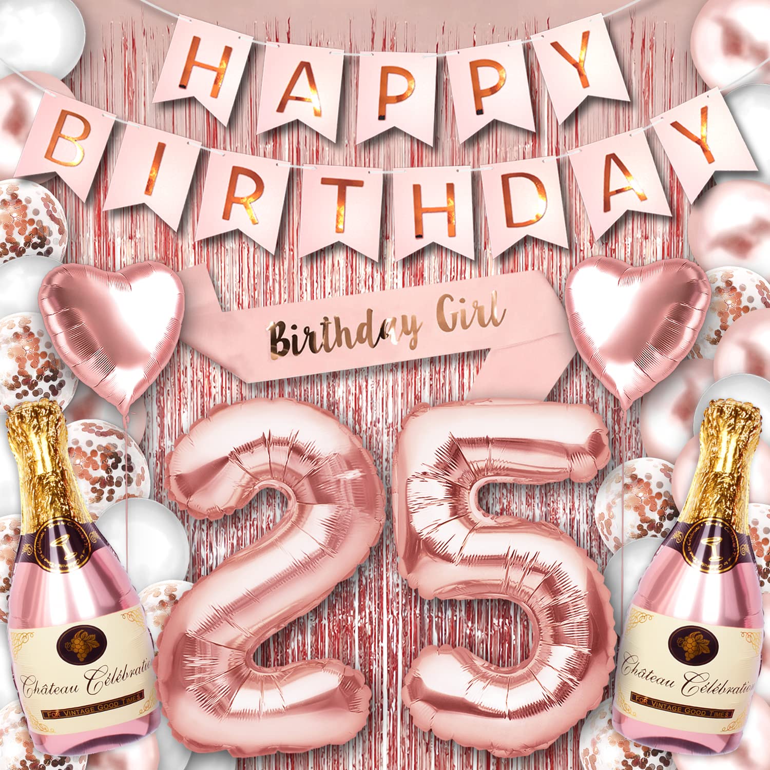 Amazon.com: 25th Birthday Party Decorations for Her Rose Gold Supplies ...