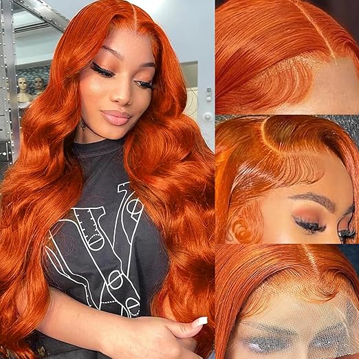 Amazon.com : 30 Inch Ginger Lace Front Wigs Human Hair 180% Density ...