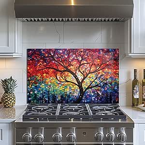 Amazon.com: Tempered Glass Backsplash for Kitchen, Sun Tree Stove ...